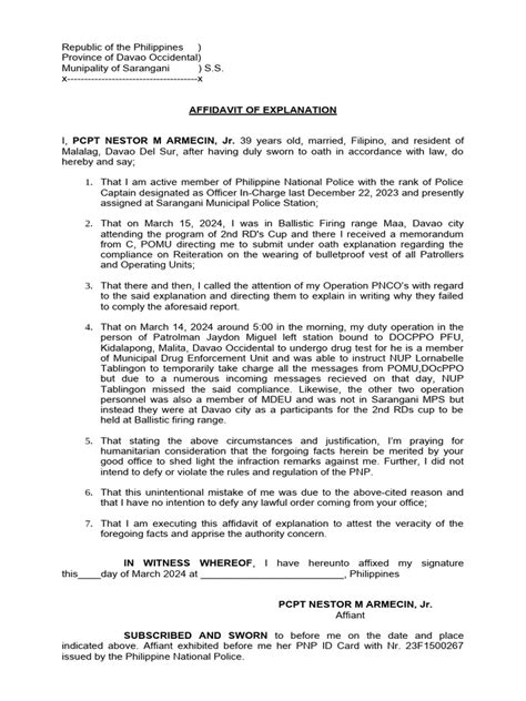 Affidavit Of Explanation March 15 2024 Pcpt Armecin Jr Pdf