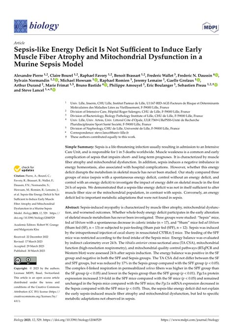 Pdf Sepsis Like Energy Deficit Is Not Sufficient To Induce Early Muscle Fiber Atrophy And