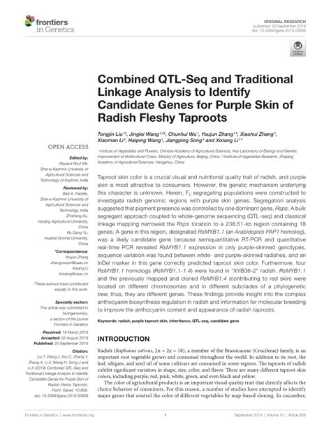 Pdf Combined Qtl Seq And Traditional Linkage Analysis To Identify