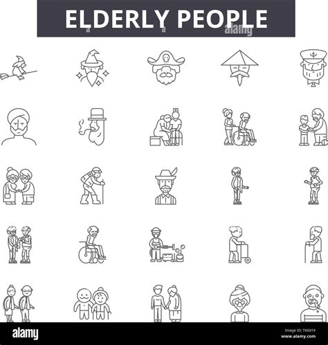 Elderly People Line Icons For Web And Mobile Design Editable Stroke Signs Elderly People