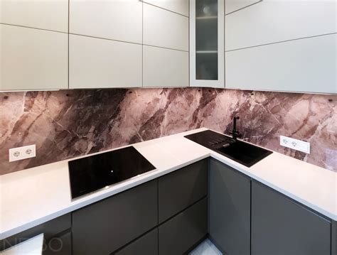 Стекло на фартук для кухни с принтом среза бежево-коричневого камня в ...