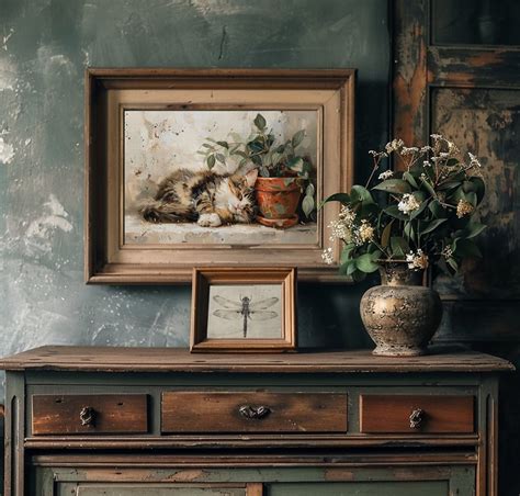 Cat Sleeping Printable Cat Wall Art Sleeping Cat Print Farmhouse