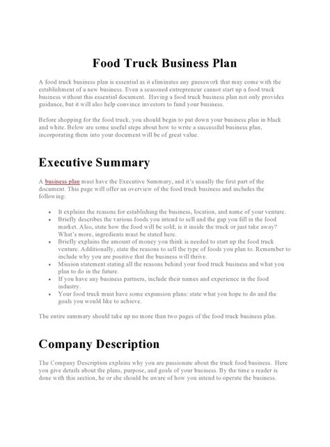29 Food Truck Business Plan Examples And Templates