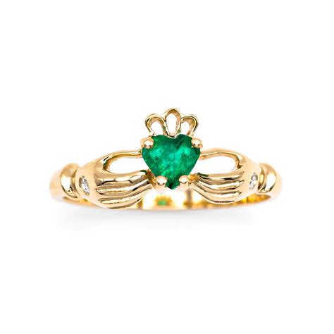 Gold And Emerald Claddagh Ring With Diamond