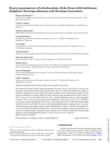 Pdf Source Parameters Of Echolocation Clicks From Wild Bottlenose