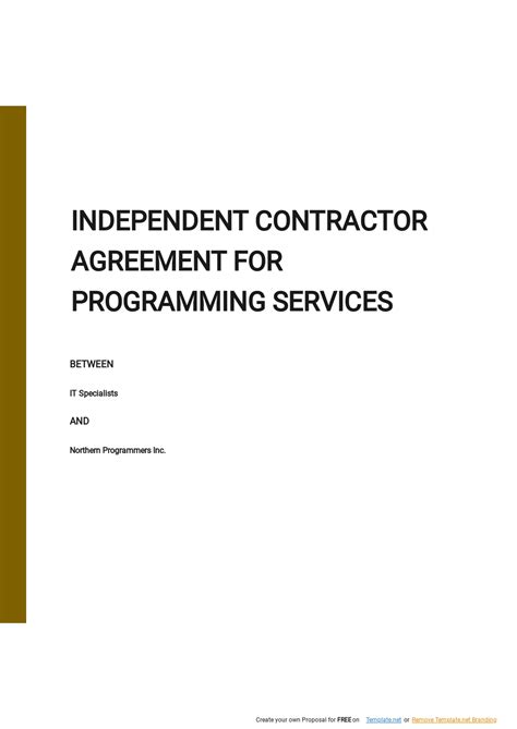 Independent Contractor Agreement For Programming Services Template