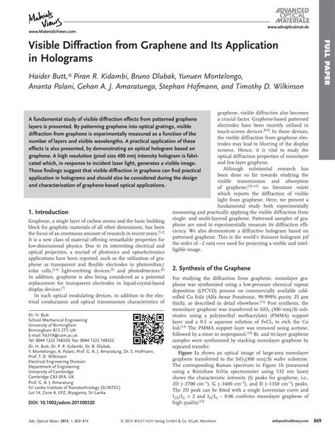 Pdf Visible Diffraction From Graphene And Its Application · Visible