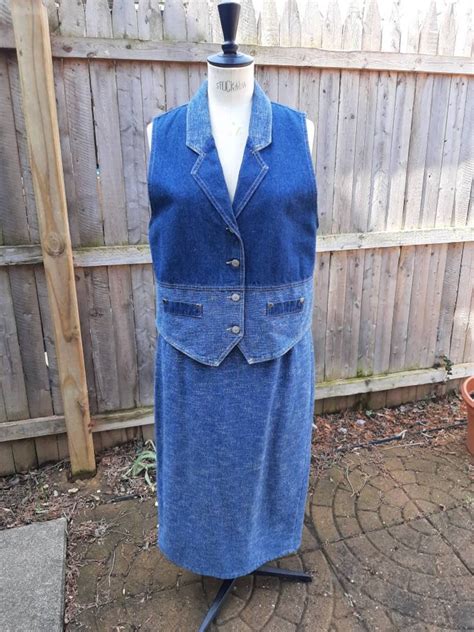 Vintage 1980s Denim Pencil Skirt And Vest Set Etsy