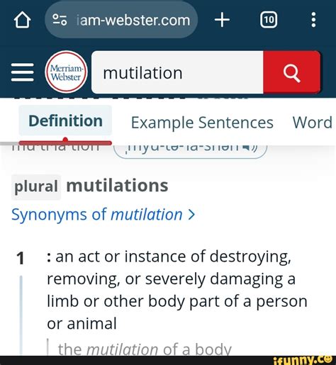 Iam Mutilation Definition Example Sentences Word Plural Mutilations Synonyms Of
