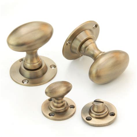 Vintage Period Style Oval Solid Antique Brass Door Knobs Handles Pair