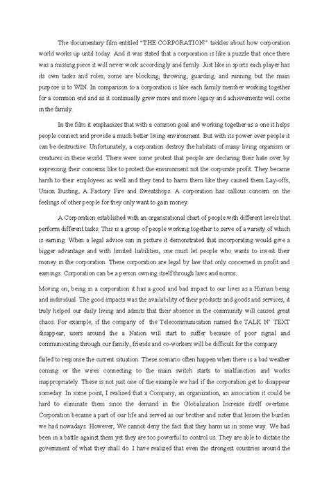 Globalization Reflection Insights From The Corporation Essay Studocu