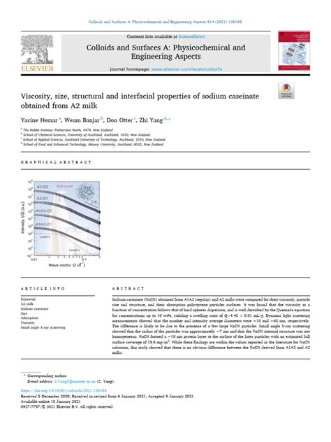 A2 Na Caseinate Viscosity Size Structural Interfacial Properties Hemar 2021 Pdf Milk Colloid