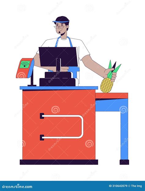 Cashier At Supermarket Checkout Cartoon Vector 71429573