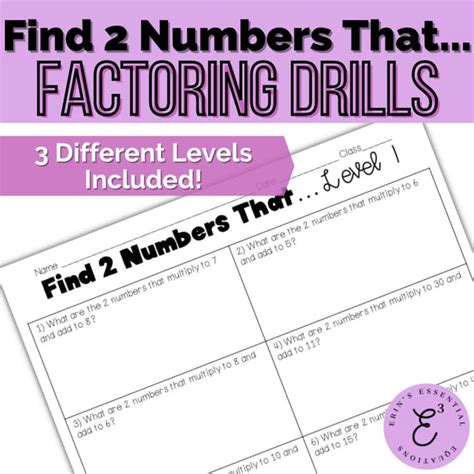Factoring Drills By Erins Essential Equations Tpt