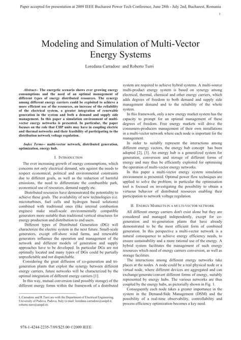 Pdf Modeling And Simulation Of Multi Vector Energy Systems