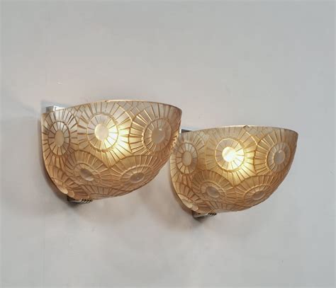 Simonet Freres Pair Of Rare French 1930 Art Deco Wall Sconces Lamp 1925 Daum Sabino Era