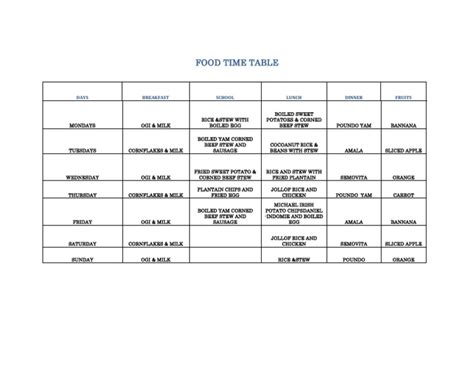 Food Time Table Pdf