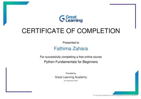 Successfully Completed Python Fundamentals For Beginners In Great