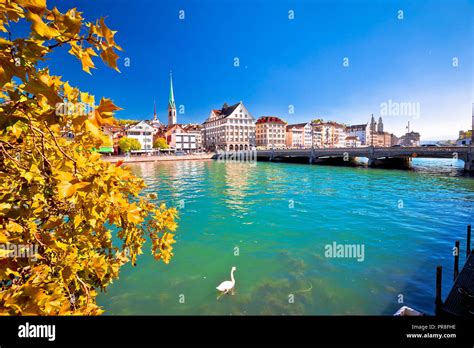 Zurich Waterfront Landmarks Autumn Colorful View Largest City In