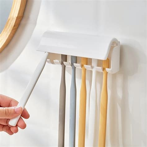 No Punching Wall Toothbrush Holder With Coverabs Self Adhesive Dustproof Toothbrush Storage