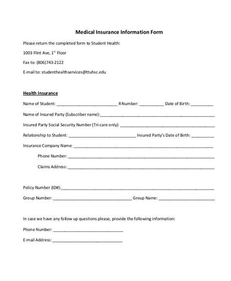 Health Insurance Forms Templates Financial Report