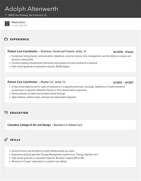 Patient Care Coordinator Resume Samples Velvet Jobs
