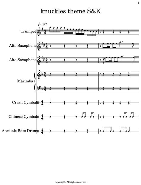 Knuckles Theme Sandk Sheet Music For Trumpet Alto Saxophone Marimba