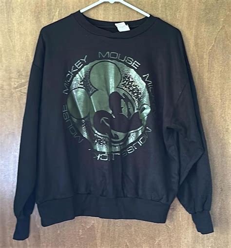 Vintage 80s90s Mickey Mouse Black Sweatshirt With Green Screen Print