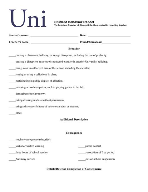 Behavior Report Template