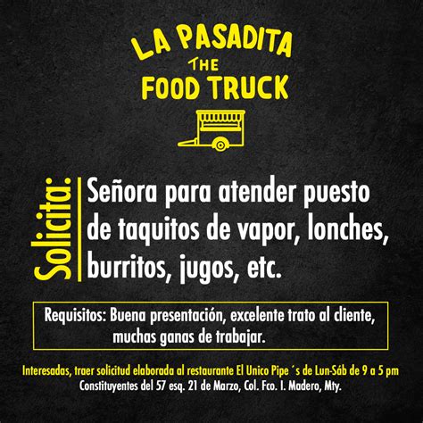 El Unico Pipes La Pasadita Food Truck Está Solicitando Facebook