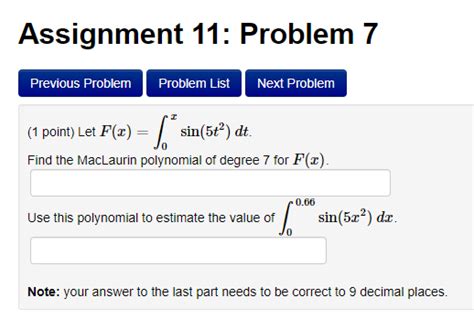 Solved Assignment 11 Problem 7 Previous Problem Problem