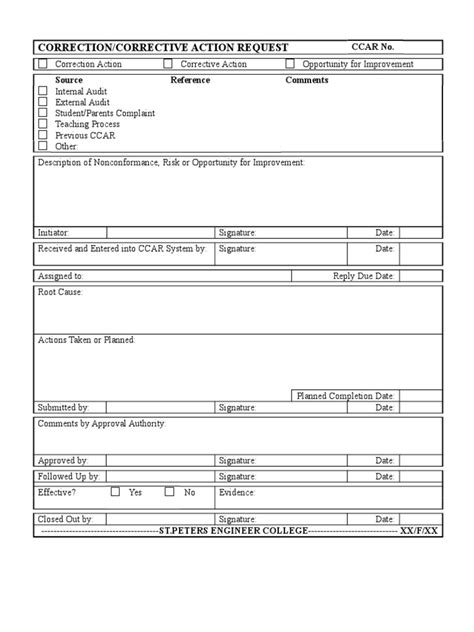 851 Corrective Action Form Pdf