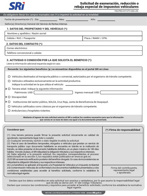 Solicitud De Exoneración Reducción O Rebaja Especial De Impuestos