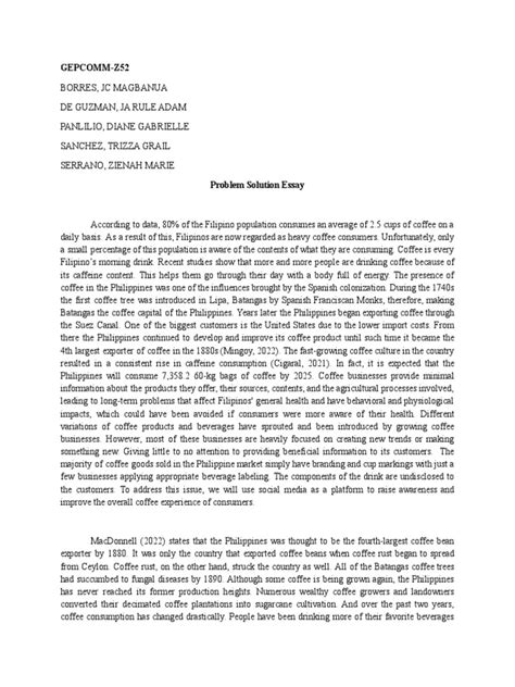 Group 3 Problem Solution Essay Pdf Coffee Caffeine