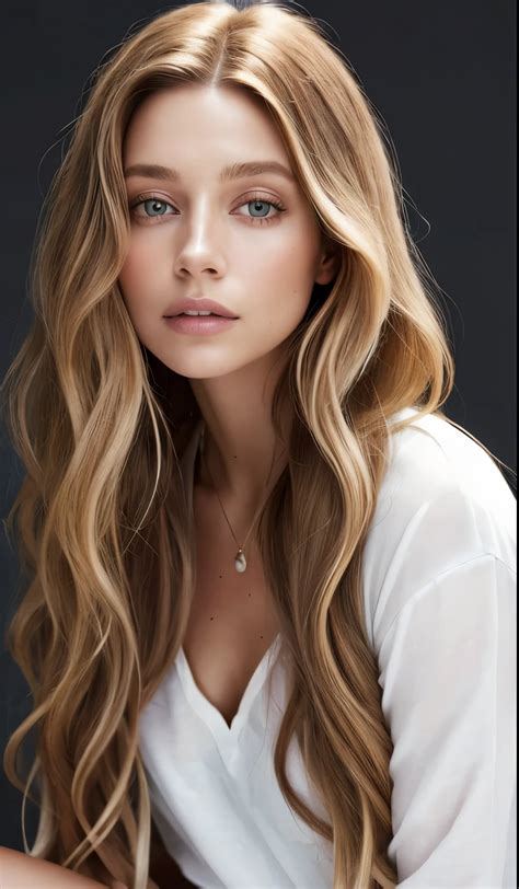 A Woman With Long Blonde Hair And A White Shirt Seaart Ai