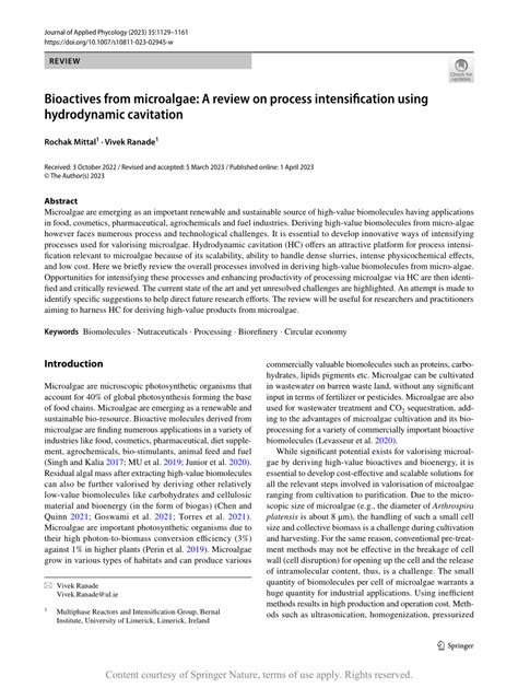 Pdf Bioactives From Microalgae A Review On Process Intensification