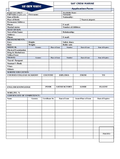 Seaman Application Doc Template Pdffiller