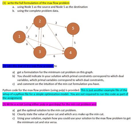 solved 1 write the full formulation of the max flow problem a
