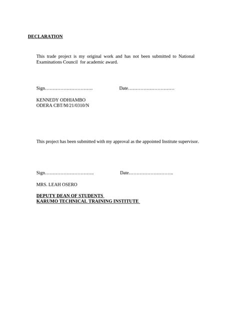 Declaration And Acknowledgement Pdf