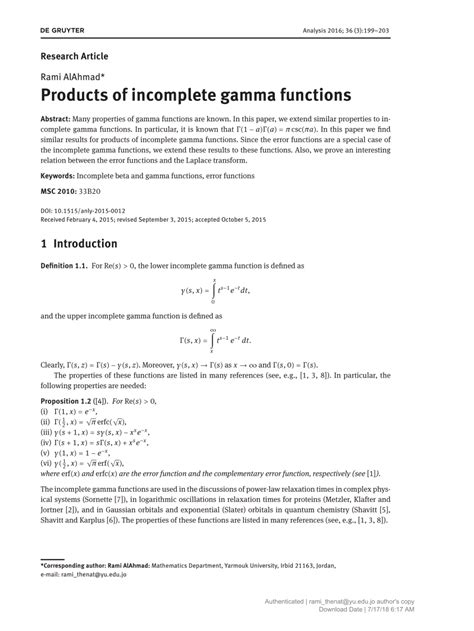 PDF Products Of Incomplete Gamma Functions