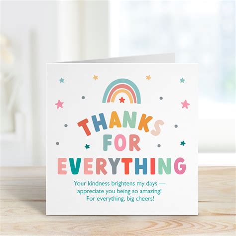 Thanks For Everything Card With Rainbow Design T Card For Her Him