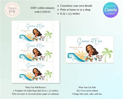 Moana Gable Box Label Editable Gable Bag Sticker Tropical Sticker