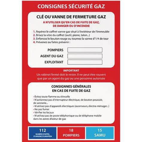 Poster Consignes De Sécurité Gaz Manutanfr
