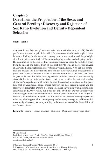 Pdf Darwin On The Proportion Of The Sexes And General Fertility Discovery And Rejection Of