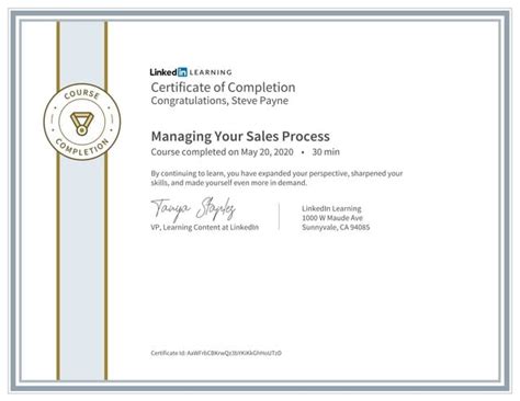 Certificate Ofcompletion Managing Your Sales Process Ppt