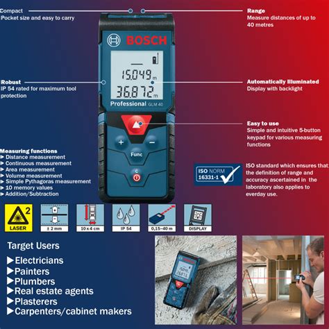 Bosch Professional Glm 40 Laser Distance Meter Range 40m