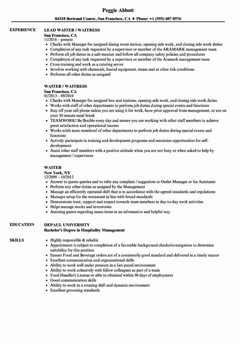 Brilliant Server Resume Sample Template With Experience