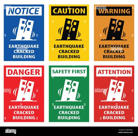 Earthquake Warning Sign With Cracked Building Earthquake Symbol Concept With Houses And
