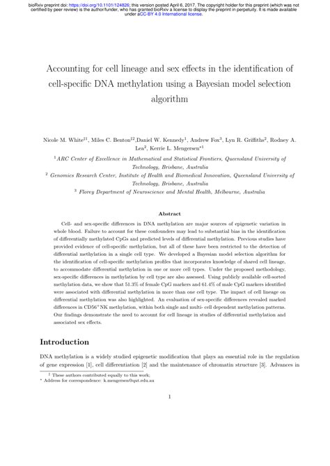 pdf accounting for cell lineage and sex effects in the identification of cell specific dna