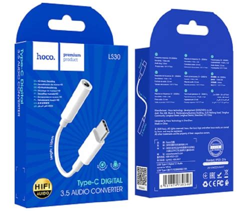Аудио адаптер Hoco Ls30 Usb C35mm Mf 115cm бял Ozonebg